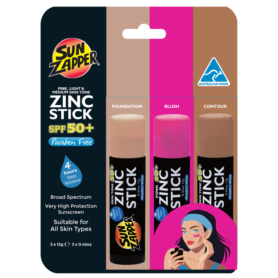 Zinc Sticks - Beauty 3-Pack: Light Skin Tone, Dark Skin Tone, Pink- SPF 50+